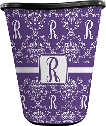 RNK Shops Initial Damask Waste Basket - Single Sided (Black) (Personalized)