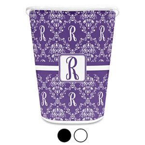 RNK Shops Initial Damask Waste Basket - Single Sided (Black) (Personalized)