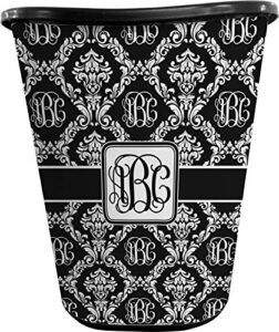 rnk shops monogrammed damask waste basket - single sided (black) (personalized)