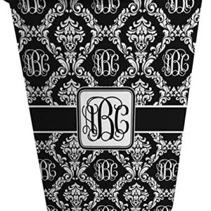 RNK Shops Monogrammed Damask Waste Basket - Single Sided (Black) (Personalized)