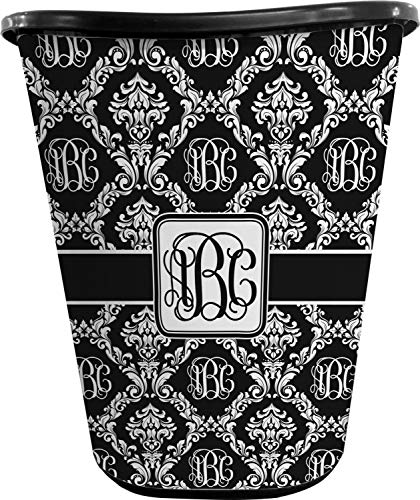 RNK Shops Monogrammed Damask Waste Basket - Single Sided (Black) (Personalized)