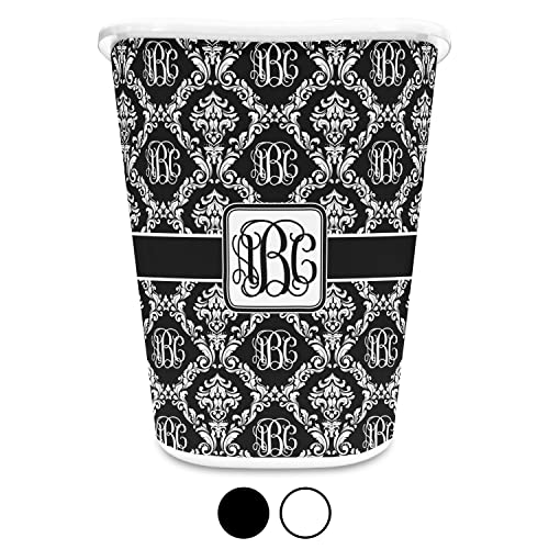 RNK Shops Monogrammed Damask Waste Basket - Single Sided (Black) (Personalized)