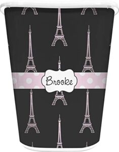 rnk shops black eiffel tower waste basket - single sided (white) (personalized)