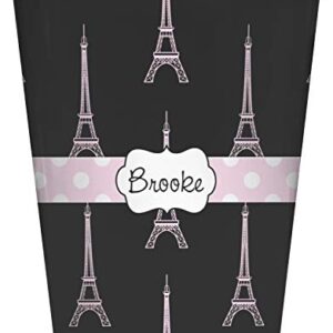 RNK Shops Black Eiffel Tower Waste Basket - Single Sided (White) (Personalized)