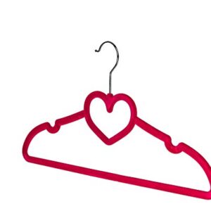 BriaUSA Clothes Hangers Heart Shaped Slim Flocked Hangers, Sturdy with Steel Swivel Chrome Hooks – Dark Pink – Set of 10