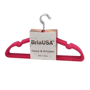 BriaUSA Clothes Hangers Heart Shaped Slim Flocked Hangers, Sturdy with Steel Swivel Chrome Hooks – Dark Pink – Set of 10