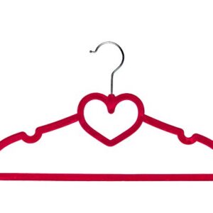 BriaUSA Clothes Hangers Heart Shaped Slim Flocked Hangers, Sturdy with Steel Swivel Chrome Hooks – Dark Pink – Set of 10