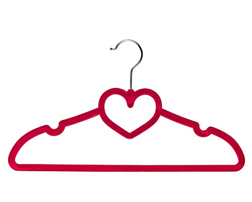 BriaUSA Clothes Hangers Heart Shaped Slim Flocked Hangers, Sturdy with Steel Swivel Chrome Hooks – Dark Pink – Set of 10