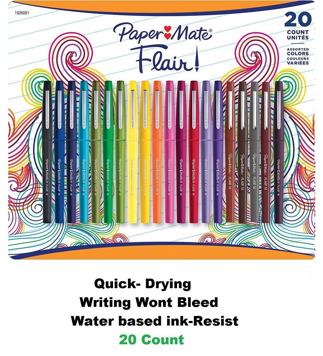 Paper Mate Flair Pens, Assorted Colors, 20