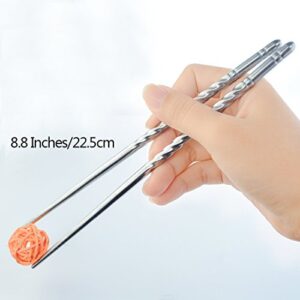 Rbenxia Metal Steel Chopstick Stainless Steel Spiral Chopsticks 8.8 Inches Long Lightweight Chopstick Set Reusable Classic Style for Kitchen Dinner 5 Pairs Silver