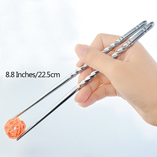 Rbenxia Metal Steel Chopstick Stainless Steel Spiral Chopsticks 8.8 Inches Long Lightweight Chopstick Set Reusable Classic Style for Kitchen Dinner 5 Pairs Silver