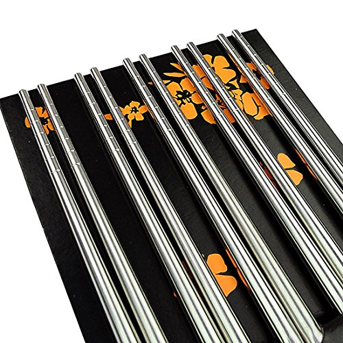 Rbenxia Metal Steel Chopstick Stainless Steel Spiral Chopsticks 8.8 Inches Long Lightweight Chopstick Set Reusable Classic Style for Kitchen Dinner 5 Pairs Silver