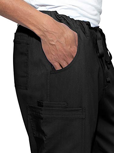 Healing Hands 6 Pocket Mens Scrubs Pant Blue Label 9124 Dylan Drawstring Waist Scrub Pant for Men Black S