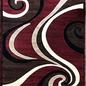 Modern Area Rug Red Contemporary Swirl Carpet King Design 144 (5 Feet 2 Inch X 7 Feet 3 Inch)