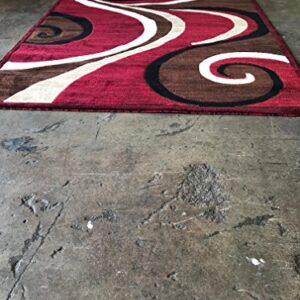 Modern Area Rug Red Contemporary Swirl Carpet King Design 144 (5 Feet 2 Inch X 7 Feet 3 Inch)