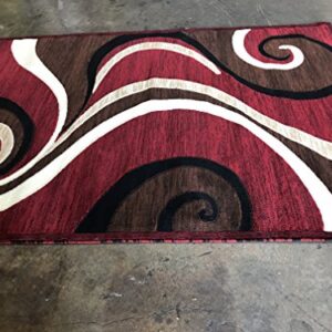 Modern Area Rug Red Contemporary Swirl Carpet King Design 144 (5 Feet 2 Inch X 7 Feet 3 Inch)