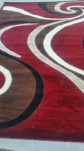 Modern Area Rug Red Contemporary Swirl Carpet King Design 144 (5 Feet 2 Inch X 7 Feet 3 Inch)