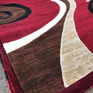 Modern Area Rug Red Contemporary Swirl Carpet King Design 144 (5 Feet 2 Inch X 7 Feet 3 Inch)