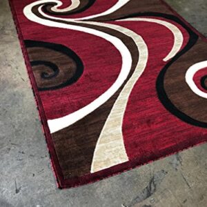 Modern Area Rug Red Contemporary Swirl Carpet King Design 144 (5 Feet 2 Inch X 7 Feet 3 Inch)