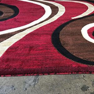 Modern Area Rug Red Contemporary Swirl Carpet King Design 144 (5 Feet 2 Inch X 7 Feet 3 Inch)