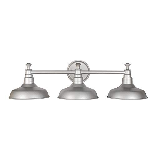 Design House 520312 Kimball Industrial Farmhouse 3-Light Indoor Bathroom Vanity Light with Metal Shades for Over the Mirror, Galvanized Paint