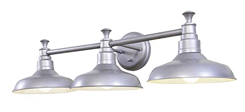 Design House 520312 Kimball Industrial Farmhouse 3-Light Indoor Bathroom Vanity Light with Metal Shades for Over the Mirror, Galvanized Paint