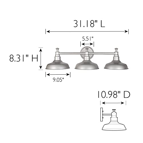 Design House 520312 Kimball Industrial Farmhouse 3-Light Indoor Bathroom Vanity Light with Metal Shades for Over the Mirror, Galvanized Paint