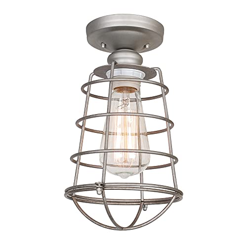 Design House 519686 Ajax 1 Light Semi Flush Mount Ceiling Light, Galvanized Steel Finish