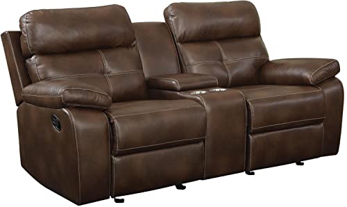 Coaster Home Furnishings Damiano Glider Loveseat with Button Tuft Detailing and Cupholder Storage Console Milk Chocolate, Brown, 78 W x 38 D x 41 H (601692)