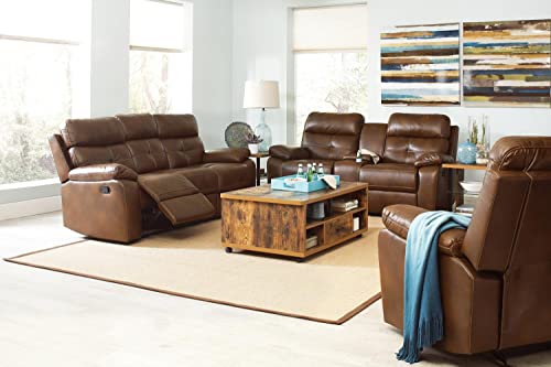 Coaster Home Furnishings Damiano Glider Loveseat with Button Tuft Detailing and Cupholder Storage Console Milk Chocolate, Brown, 78 W x 38 D x 41 H (601692)