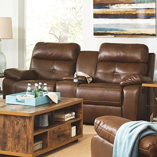 Coaster Home Furnishings Damiano Glider Loveseat with Button Tuft Detailing and Cupholder Storage Console Milk Chocolate, Brown, 78 W x 38 D x 41 H (601692)