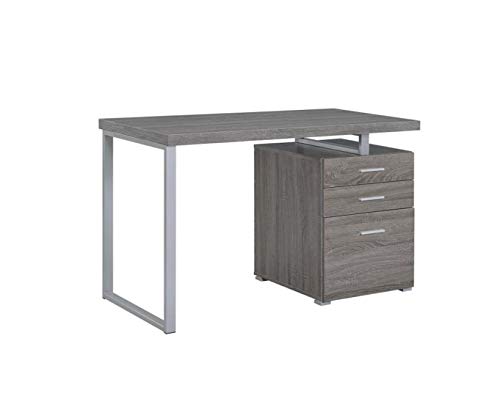 Coaster Home Furnishings Brennan Modern 3 Drawer Home Office Writing Computer Desk Silver Metal Frame Weathered Gray