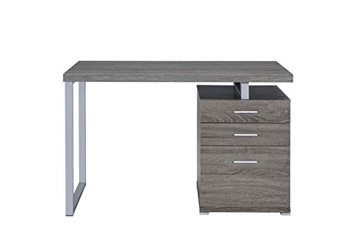 Coaster Home Furnishings Brennan Modern 3 Drawer Home Office Writing Computer Desk Silver Metal Frame Weathered Gray