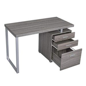 Coaster Home Furnishings Brennan Modern 3 Drawer Home Office Writing Computer Desk Silver Metal Frame Weathered Gray