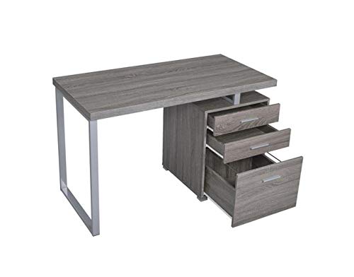 Coaster Home Furnishings Brennan Modern 3 Drawer Home Office Writing Computer Desk Silver Metal Frame Weathered Gray