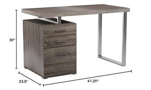 Coaster Home Furnishings Brennan Modern 3 Drawer Home Office Writing Computer Desk Silver Metal Frame Weathered Gray