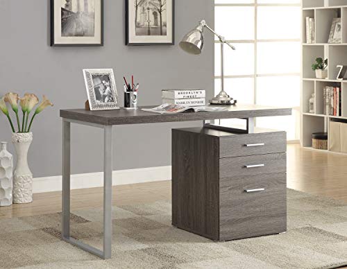 Coaster Home Furnishings Brennan Modern 3 Drawer Home Office Writing Computer Desk Silver Metal Frame Weathered Gray