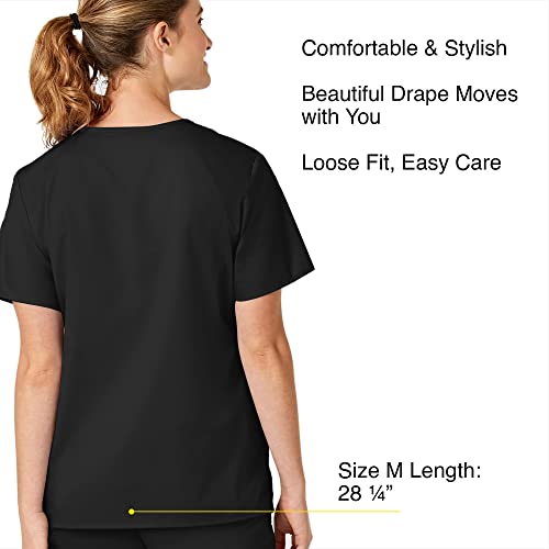 WonderWink Womens V-Neck Top Medical Scrubs Shirt, Black, 2X US