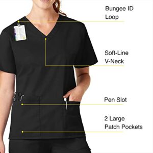 WonderWink Womens V-Neck Top Medical Scrubs Shirt, Black, 2X US