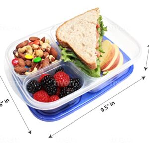 Qualitas Products® Premium Kids Bento Boxes – 3 Compartments, 5 Bento Box Microwave Safe Lunch & Leftover Containers Set for Kids and Adults - Made From Food Grade Plastic