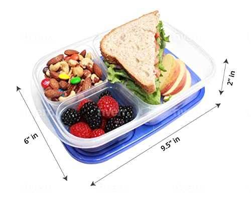 Qualitas Products® Premium Kids Bento Boxes – 3 Compartments, 5 Bento Box Microwave Safe Lunch & Leftover Containers Set for Kids and Adults - Made From Food Grade Plastic