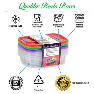 Qualitas Products® Premium Kids Bento Boxes – 3 Compartments, 5 Bento Box Microwave Safe Lunch & Leftover Containers Set for Kids and Adults - Made From Food Grade Plastic