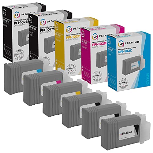 LD Compatible Ink Cartridge Replacement for Canon PFI-102 (2 Matte Black, 1 Black, 1 Cyan, 1 Magenta, 1 Yellow, 6-Pack)