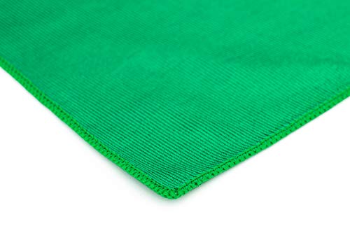 The Rag Company - Standard Microfiber Window, Glass, Mirror & Chrome Towels - Professional Cleaning & Detailing, Lint-Free, Streak-Free, 350gsm, 16in x 16n, Green (12-Pack)