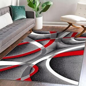 Luxe Weavers Gray Black Red White Geometric Swirls 9'0 x 12'6 Modern Abstract 9x12 Area Rug Carpet