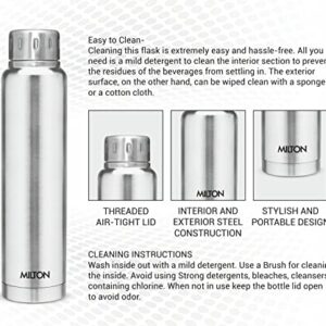 Milton Thermosteel Elfin 750, Vacuum Insulated Flask, 750 ml | 25 oz | 24 Hours Hot & Cold Water Bottle 18/8 Stainless Steel, Durable Body, BPA Free, Leak-Proof Simple Screw Lid | Silver