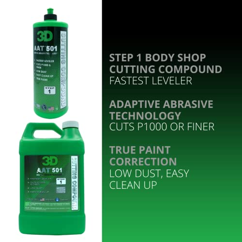 3D AAT 501 Cutting Compound - 1 Gallon - Step 1 Body Shop Cutting Compound - Fastest Leveler - Cuts P1000 or Finer - Low Dust, Easy Clean Up, True Paint Correction - Adaptive Abrasive Technology