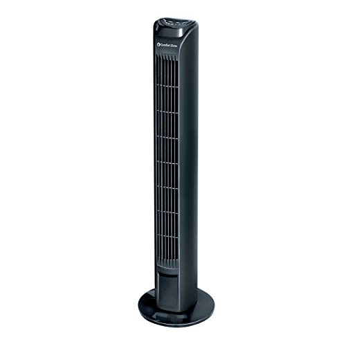 Comfort Zone CZTFR1BK 31" 3-Speed Oscillating Tower Fan with Remote and High-Performance Centrifugal Blades, Black