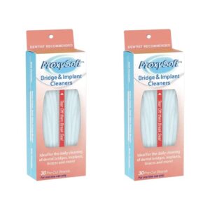 proxysoft dental floss for bridges and implants 2 packs - floss threaders for bridges, dental implants, braces with extra-thick proxy brush for optimal oral hygiene -teeth bridge and implant cleaners