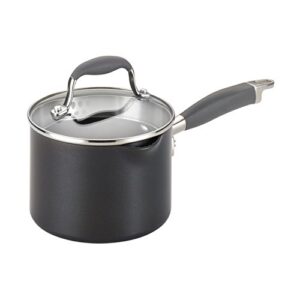 anolon advanced hard anodized nonstick sauce pan/saucepan with straining and lid, 2 quart, graphite